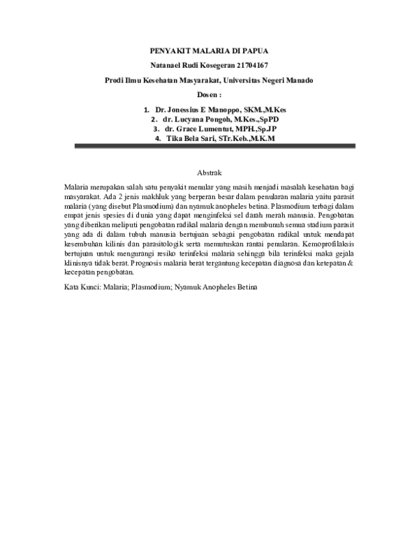 (PDF) PENYAKIT MALARIA DI PAPUA