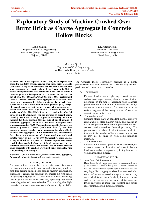 (PDF) Exploratory Study of Machine Crushed Over Burnt Brick as Coarse ...