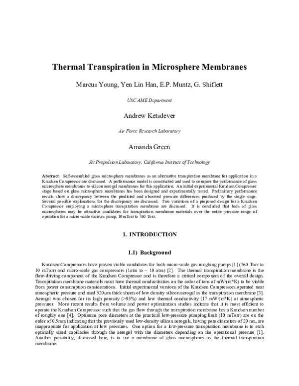 (PDF) Thermal Transpiration in Microsphere Membranes