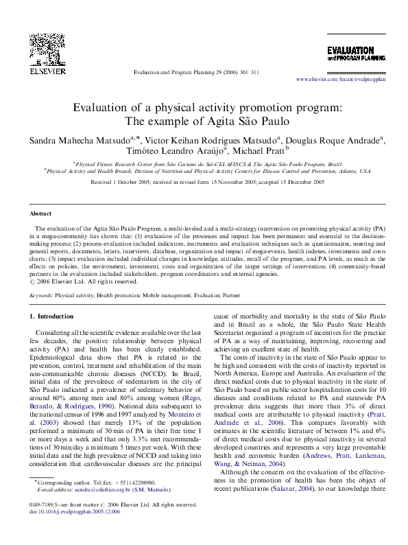(PDF) Evaluation of a physical activity promotion program: The example ...