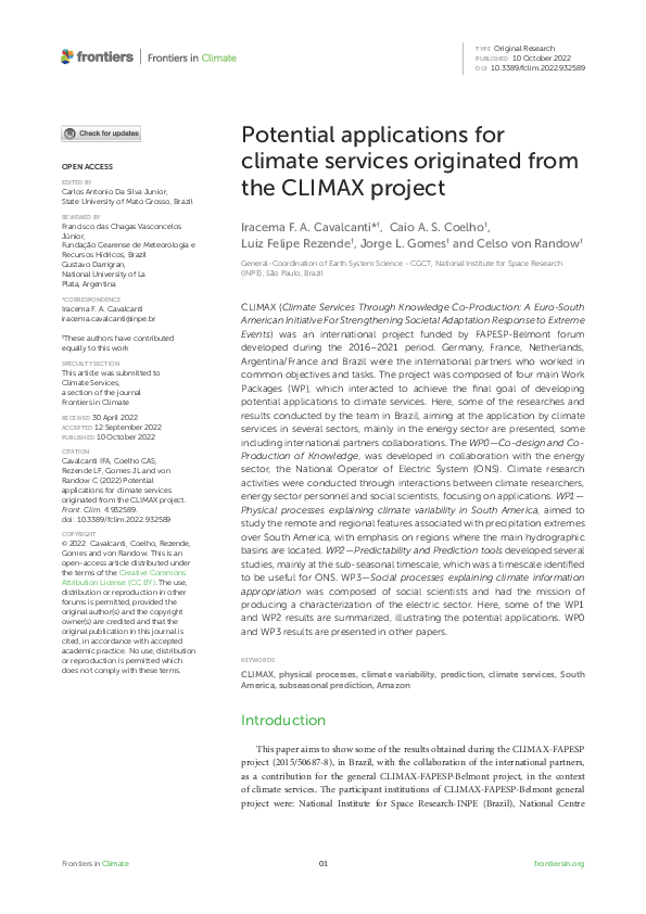 (PDF) Potential applications for climate services originated from the CLIMAX project