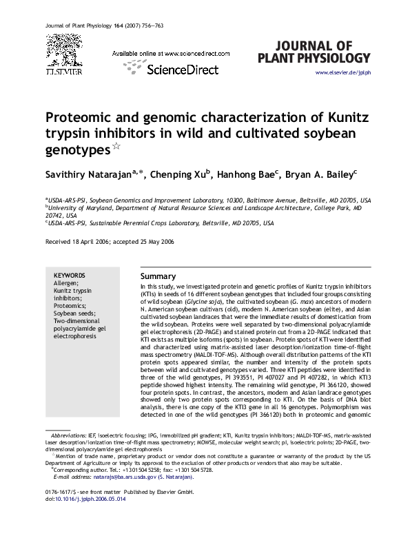 (PDF) Proteomic and genomic characterization of Kunitz trypsin ...