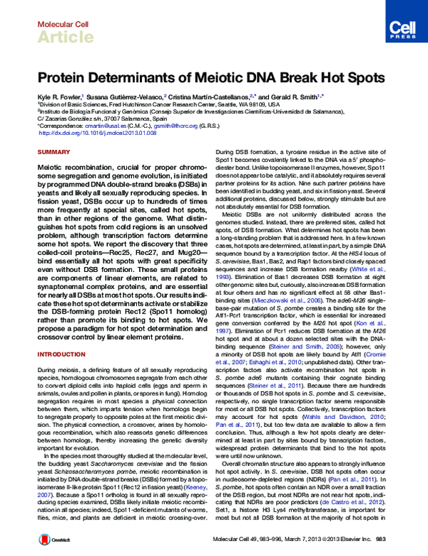 (PDF) Protein Determinants of Meiotic DNA Break Hot Spots