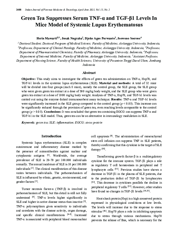 (PDF) Green Tea Suppresses Serum TNF-? and TGF-?1 Levels In Mice Model of Systemic Lupus ...