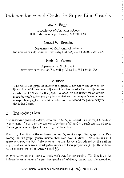 (PDF) Independence and cycles in super line graphs