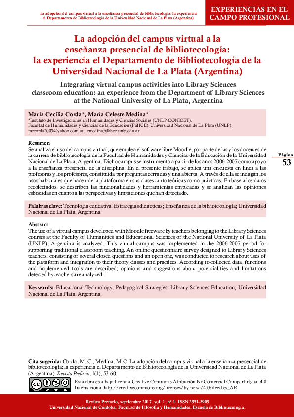 (PDF) La adopción del campus virtual a la enseñanza presencial de bibliotecología: la ...