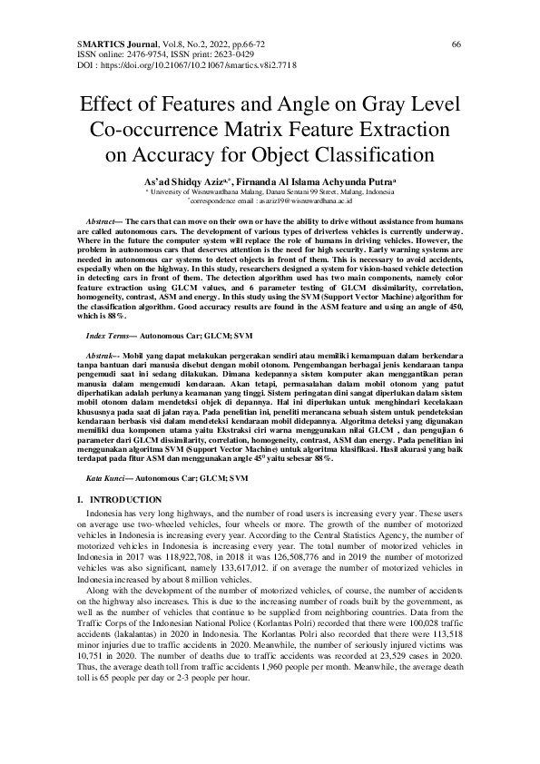 Pdf Effect Of Features And Angle On Glcm Feature Extraction On Accuracy For Object Classification