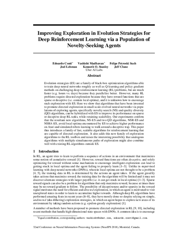 (PDF) Improving Exploration in Evolution Strategies for Deep Reinforcement Learning via a ...