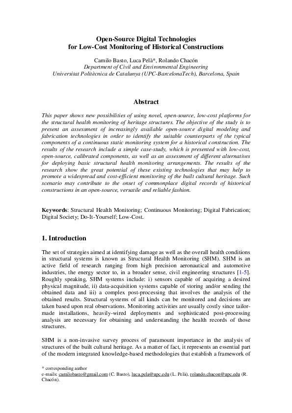 Pdf Open Source Digital Technologies For Low Cost Monitoring Of