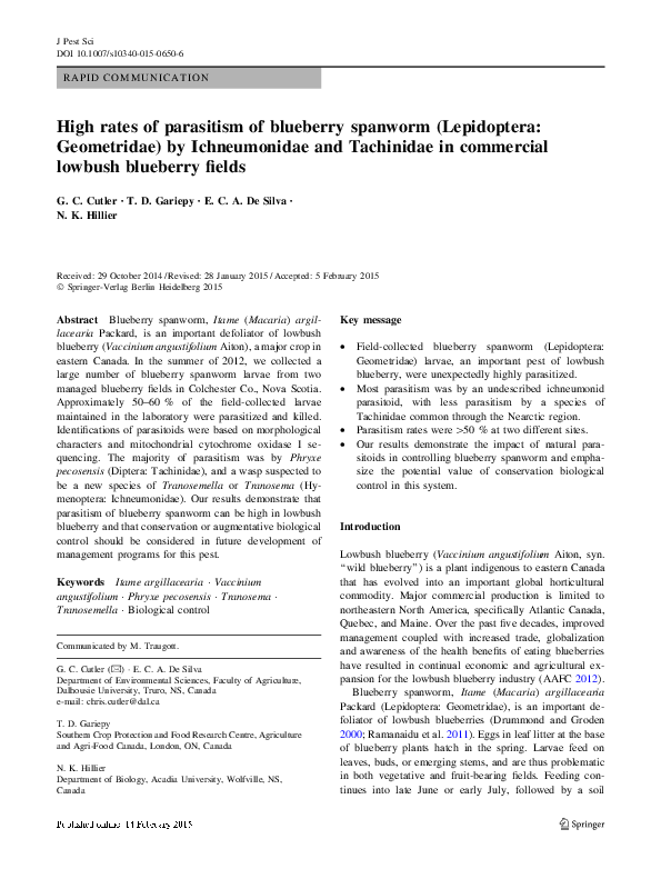 (PDF) High rates of parasitism of blueberry spanworm (Lepidoptera ...