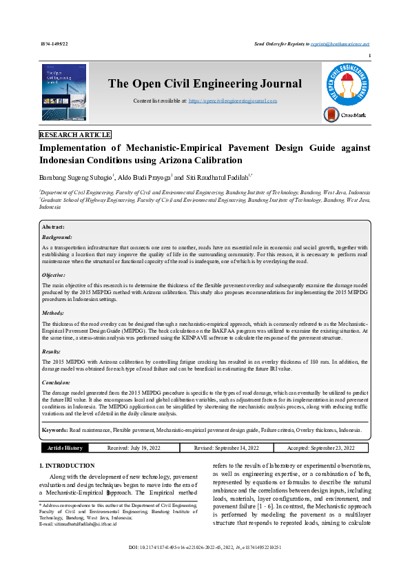 (PDF) Implementation of Mechanistic-Empirical Pavement Design Guide against Indonesian ...