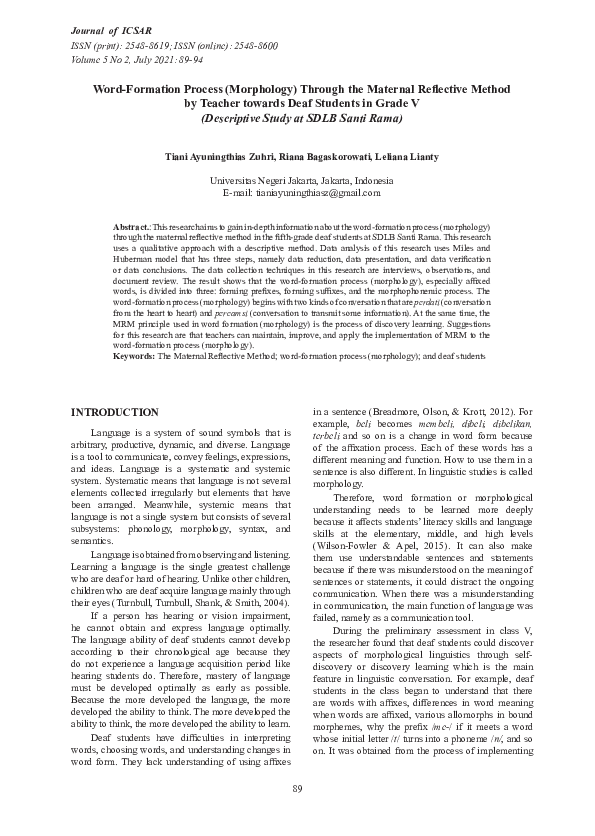 (PDF) Word-Formation Process (Morphology) Through the Maternal ...