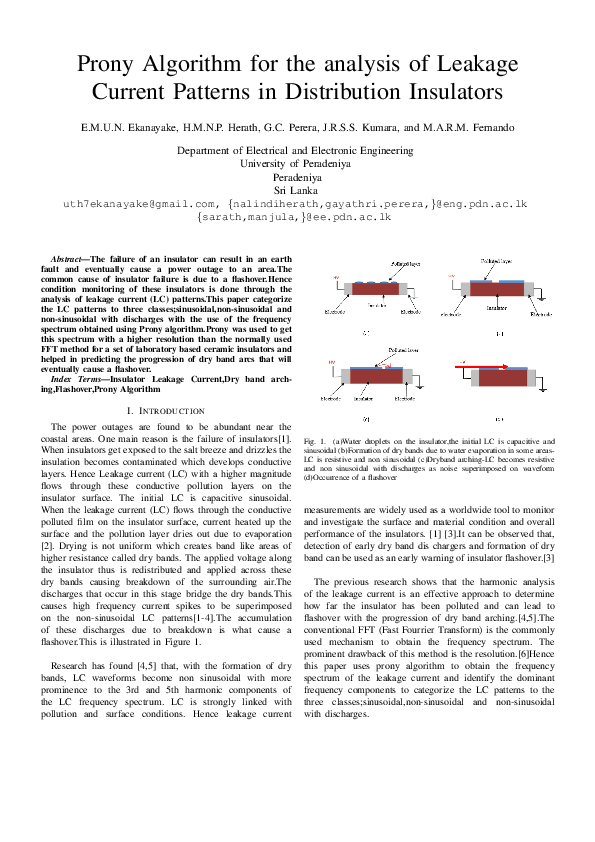 (PDF) Prony Algorithm for the analysis of Leakage Current Patterns in Distribution Insulators