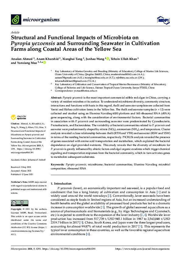 (PDF) Structural and Functional Impacts of Microbiota on Pyropia ...