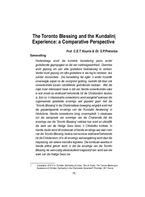 (PDF) The Toronto Blessing and the Kundalini Experience: a Comparative ...