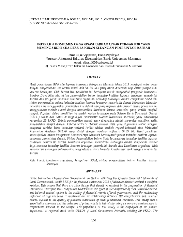 (PDF) Interaksi Komitmen Organisasi Terhadap Faktor-Faktor Yang Mempengaruhi Kualitas Laporan ...