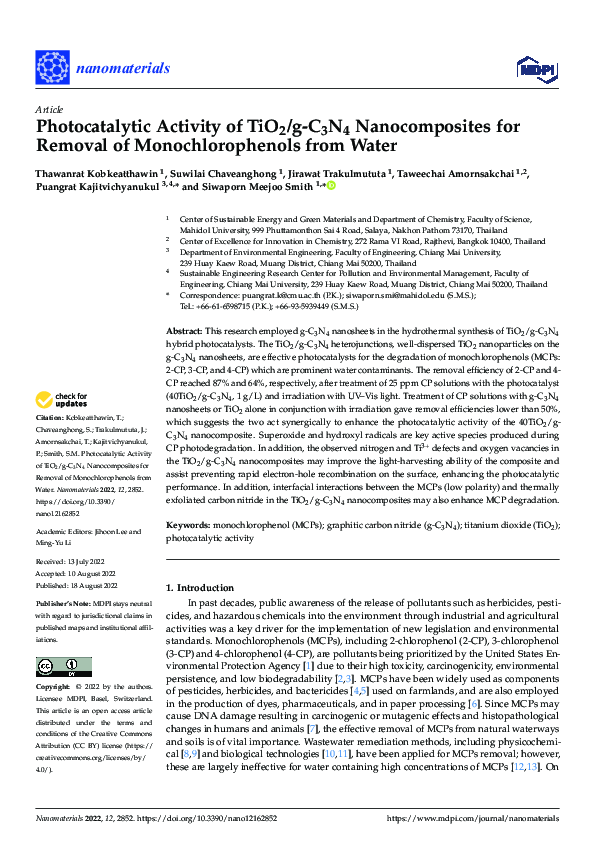 Pdf Photocatalytic Activity Of Tio2 G C3n4 Nanocomposites For Removal
