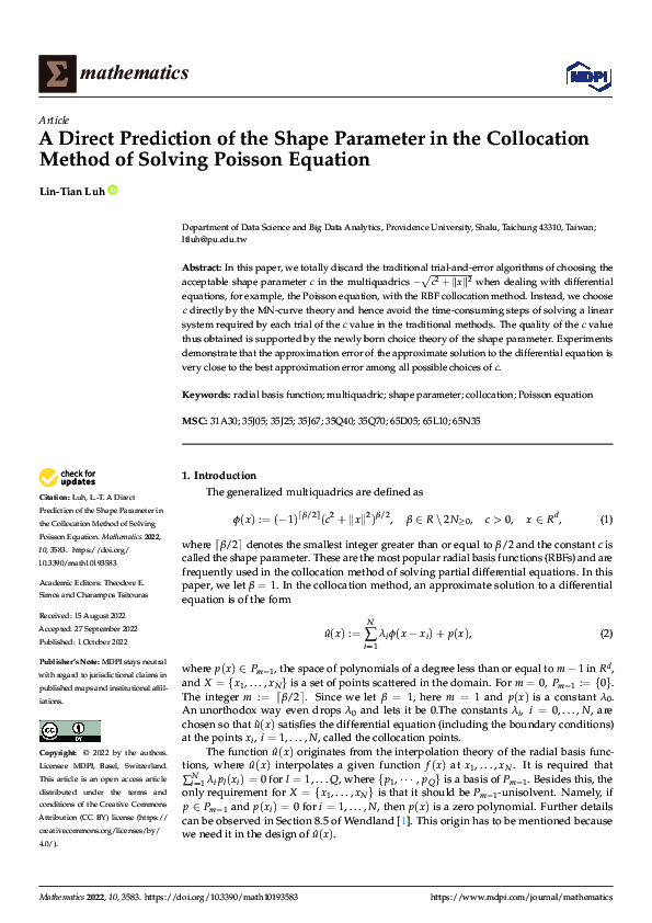 (PDF) A Direct Prediction of the Shape Parameter in the Collocation ...