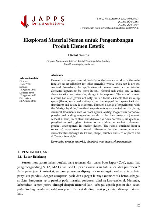 (PDF) Eksplorasi Material Semen untuk Pengembangan Produk Elemen Estetik