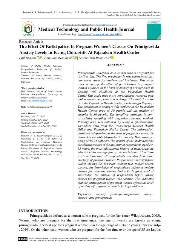 (PDF) Effect of Participation in Pregnant Women's Classes on ...