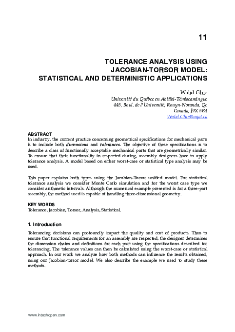 (PDF) Tolerance Analysis Using Jacobian-Torsor Model: Statistical and Deterministic Applications