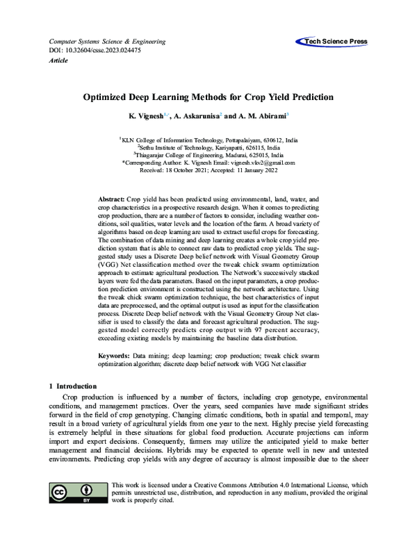 (PDF) Deep Learning for Accurate Crop Yield Prediction (PDF) Deep Learning for Accurate Crop Yield Prediction