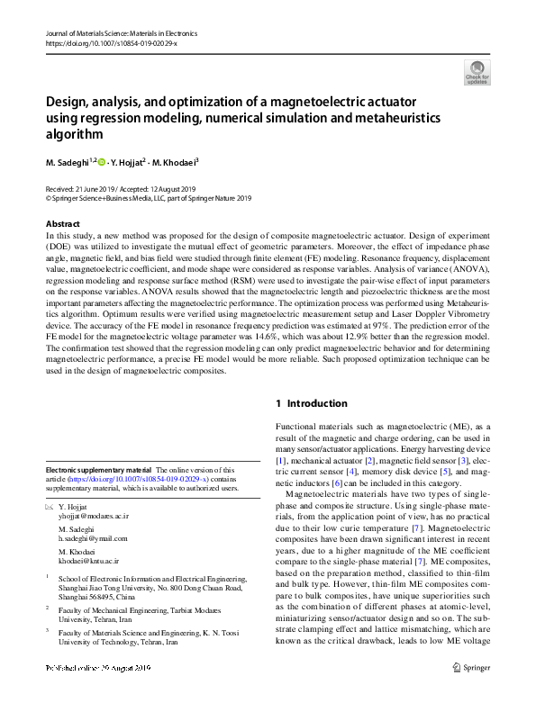 (PDF) Design, analysis, and optimization of a magnetoelectric actuator using regression modeling ...