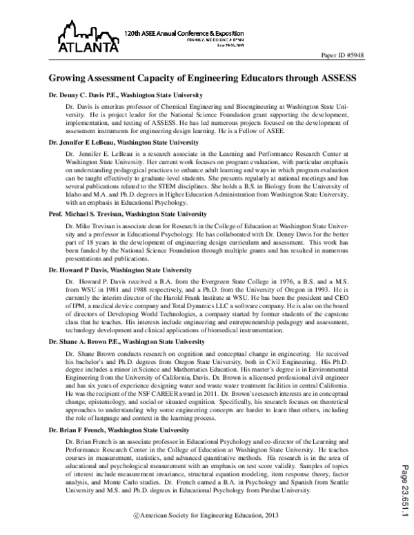 (PDF) Growing Assessment Capacity of Engineering Educators through ASSESS