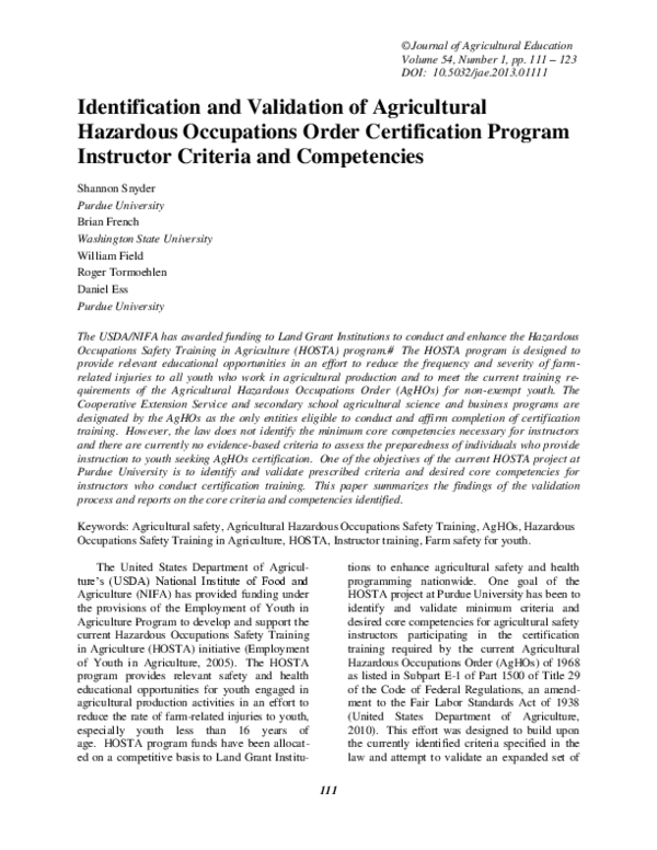 (PDF) Identification and Validation of Agricultural Hazardous ...