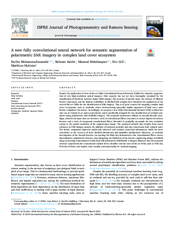 Pdf A New Fully Convolutional Neural Network For Semantic Segmentation Of Polarimetric Sar