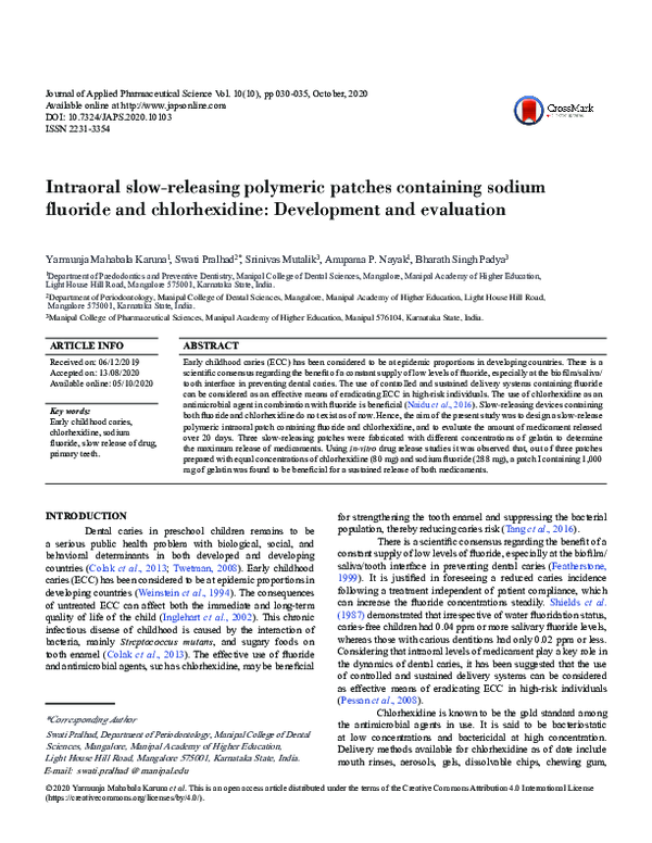 (PDF) Intraoral slow-releasing polymeric patches containing sodium ...