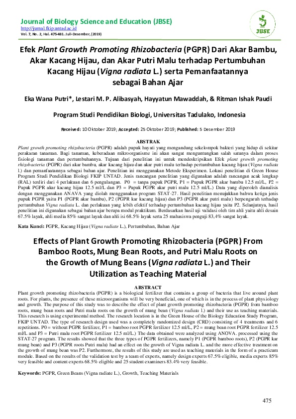 (PDF) Efek Plant Growth Promoting Rhizobacteria (PGPR) Dari Akar Bambu ...