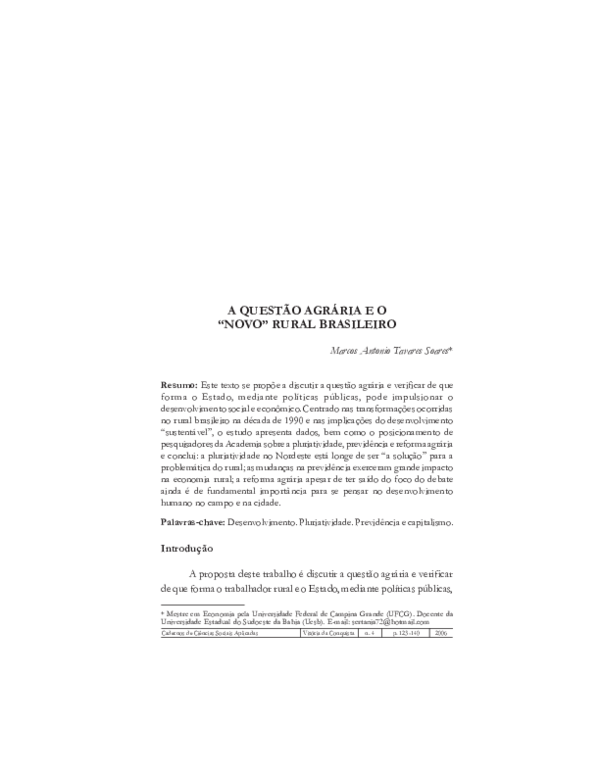 (PDF) A Questão Agrária e O “Novo” Rural Brasileiro
