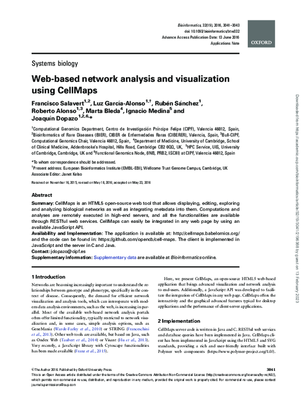 Pdf Web Based Network Analysis And Visualization Using Cellmaps