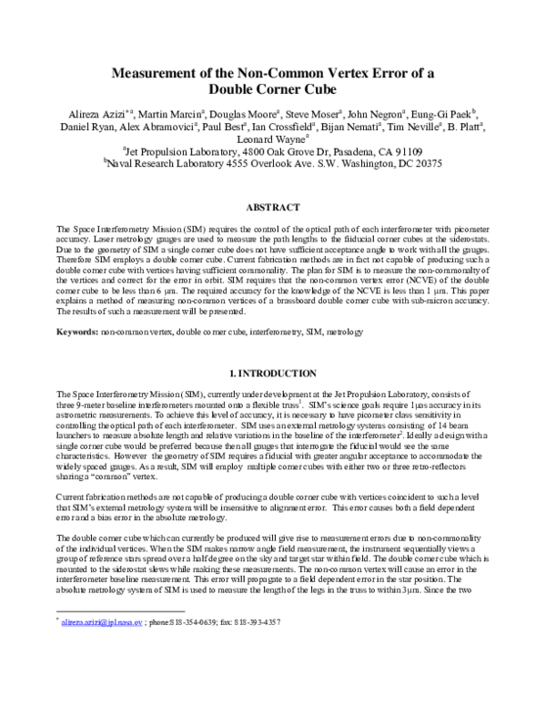 (PDF) Measurement of the non-common vertex error of a double corner cube