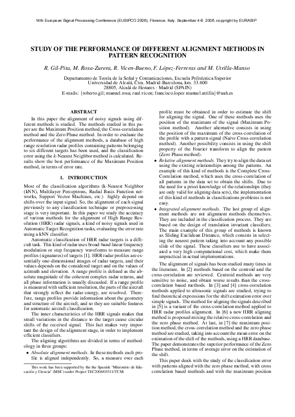 (PDF) Study Of The Performance Of Different Alignment Methods In Pattern Recognition