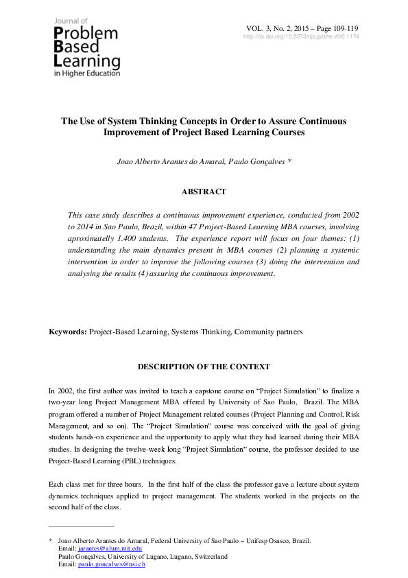 (PDF) The Use of System Thinking Concepts in Order to Assure Continuous Improvement of Project ...