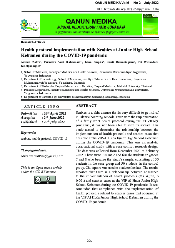 (PDF) Health protocol implementation with Scabies at Junior High School ...