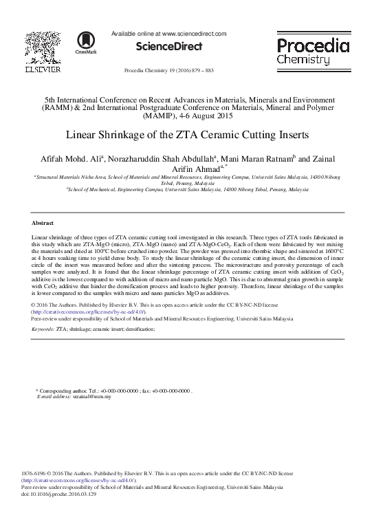 (PDF) Linear Shrinkage of the ZTA Ceramic Cutting Inserts