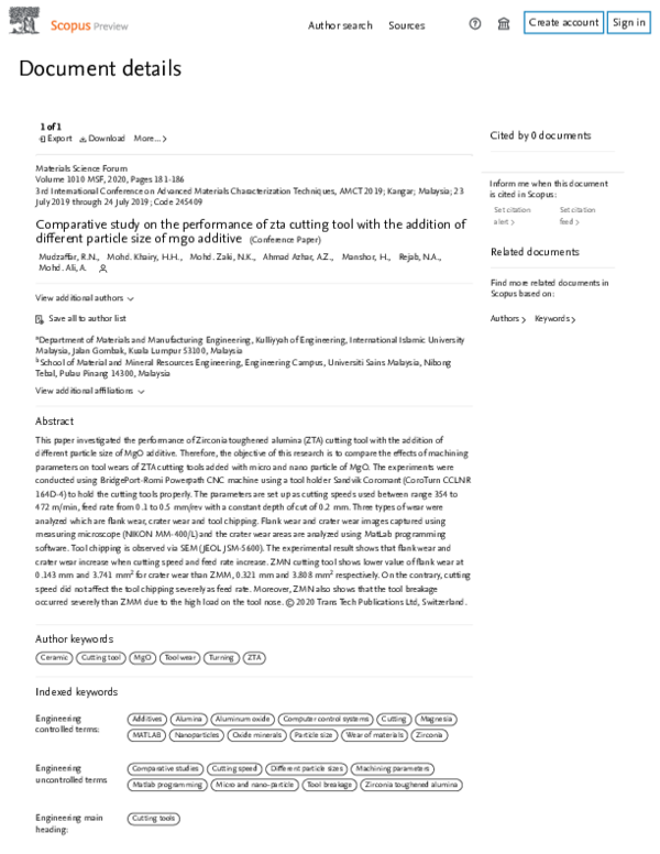 (PDF) Comparative Study on the Performance of ZTA Cutting Tool with the ...