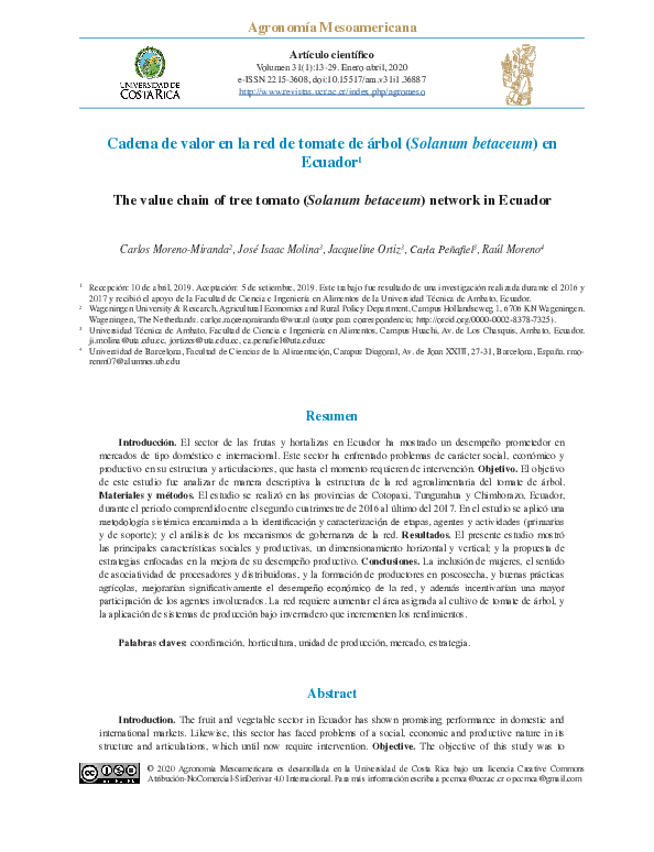 Pdf Cadena De Valor En La Red De Tomate De árbol Solanum Betaceum