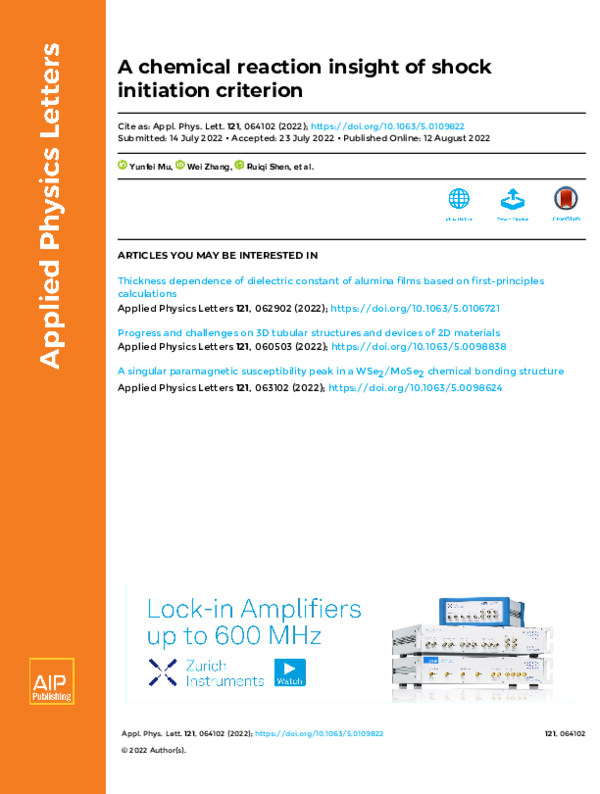 (PDF) A chemical reaction insight of shock initiation criterion