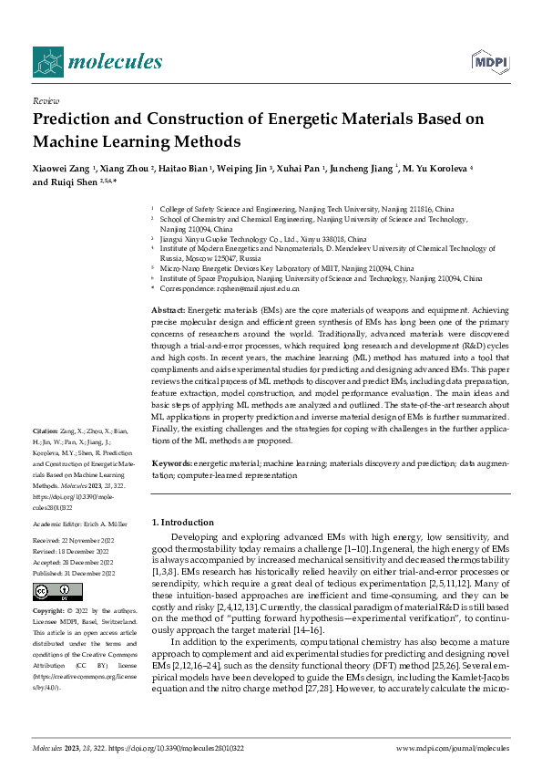 (PDF) Prediction and Construction of Energetic Materials Based on Machine Learning Methods