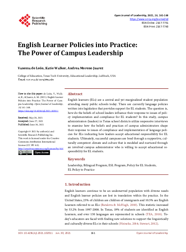 (PDF) English Learner Policies into Practice: The Power of Campus ...