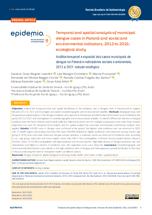 (PDF) Temporal and spatial analysis of municipal dengue cases in Paraná ...