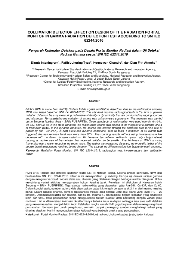 (PDF) Collimator Detector Effect on Design of The Radiation Portal Monitor in Gamma Radiation ...