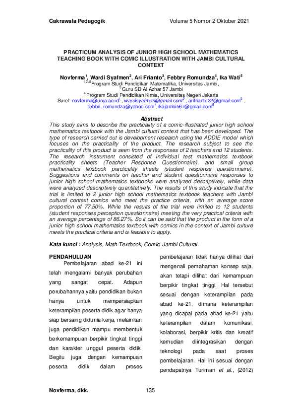 (PDF) Practicum Analysis of Junior High School Mathematics Teaching Book with Comic Illustration ...