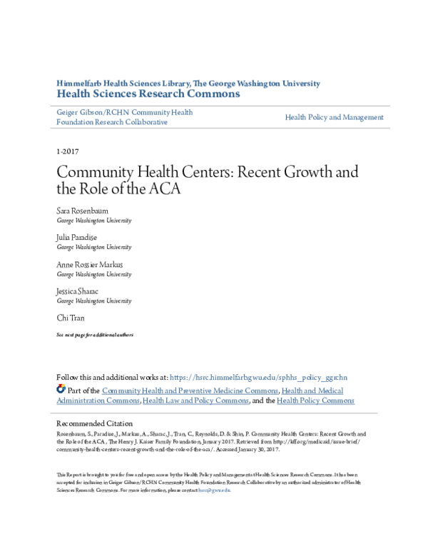 (PDF) Community Health Centers: Recent Growth and the Role of the ACA