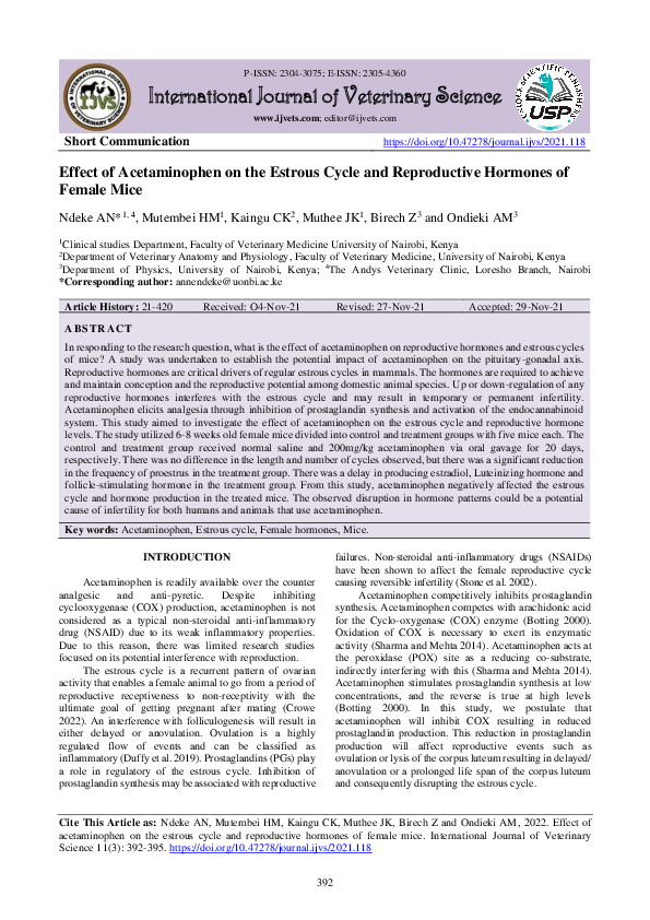 (PDF) Effect of Acetaminophen on the Estrous Cycle and Reproductive ...