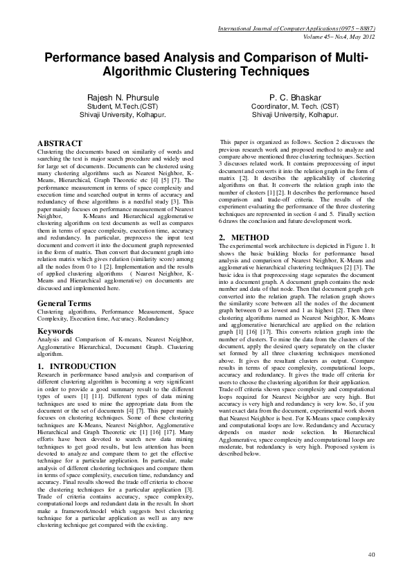(PDF) Algorithmic Clustering Techniques